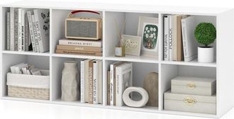 Costway Biblioth&egrave;que dExposition &agrave; 2 Niveaux avec 8 Cubes, &Eacute;tag&egrave;re de Rangement Autoportante avec 2 Kits Antibasculement, Meuble de Rangement, pour