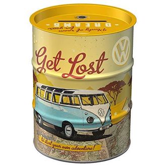 Nostalgic Art Retro Spardose, 600 ml, VW Bulli - Lets Get Lost - Volkswagen Bus Geschenk-Idee, Original Lizenzprodukt (OLP), Sparschwein aus Metall, Vintage Blech-S