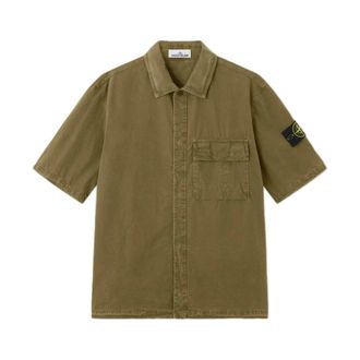 Stone Island Homme, Chemises, Vert, Taille: S Logo Shirt