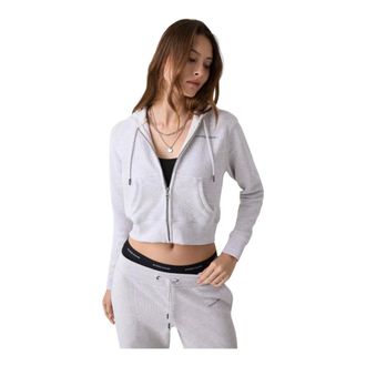 Guess Femme, Sweatshirts et sweats &agrave; capuche, Gris, Taille: 40 FR SweaT-shirt &agrave; capuche gaufr&eacute; &agrave; imprim&eacute; &eacute;toile