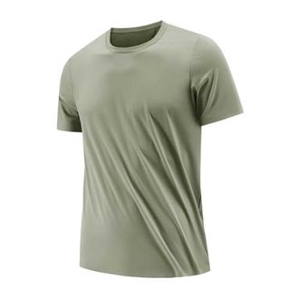 Generic T-shirt d&eacute;t&eacute; pour homme Couleur unie Soie T-shirt col rond V&ecirc;tements &agrave; s&eacute;chage rapide, Vert arm&eacute;e., XXL