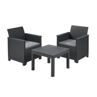 Keter Emma Balcony Gartenm&ouml;bel-Set aus Rattan mit 2 Sesseln und Tisch, Graphit