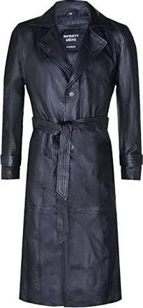 Infinity Leather Trench Long Classique en Cuir Noir Pour Homme 5XL
