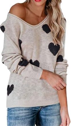 Generic Pull tricot&eacute; pour femme 2026 pour la Saint-Valentin - Large ample, beige, XL