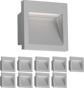 LEDs Com 10 Stück LED Wandeinbauleuchte NOLA, Downlight für außen, IP54, grau matt, 90 x 90mm, warmweiß