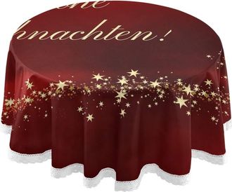 Mnsruu Tischdecke, rund, Motiv: Merry Christmas Tree, glitzernd, 152,4 cm, dekorative Spitze, Makramee für Buffet-Tisch, Party, Feiertagsessen