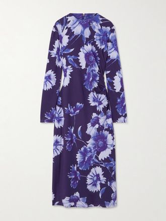 Erdem Robe Midi En Jersey Stretch À Fronces Et À Imprimé Fleuri Troubridge - Bleu