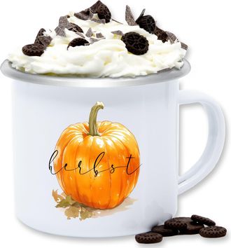 Shirtracer Emaille Tasse Blechtasse - Halloween - Tassen - Herbst Kürbis | Erntedank | Herbstliches Kürbismotiv | Herbstsaison | Herbstliebe - 300 ml - Weiß Silb