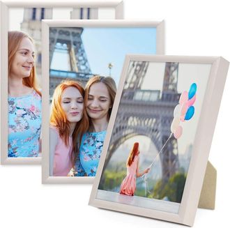 Photolini Alu-Bilderrahmen 13x18 cm Silber schmal, 3er Set Metall-Rahmen aus Aluminium, bruchsicheres Acrylglas, zum Aufhängen & Aufstellen, extra Zubehör, mode