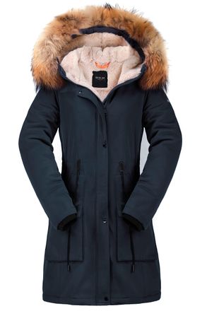 Orolay Damen-Parka mit Dickem Fleece-Futter Wintermantel Kapuzenjacke und Abnehmbarem Pelzkragen Dunkler Saphir XXL