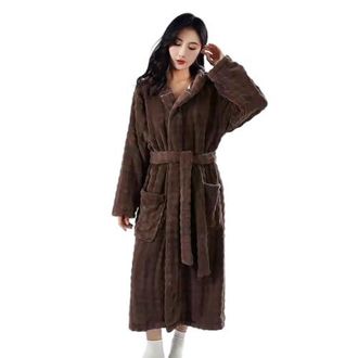 Generic QXDZSW 911g Peignoir &agrave; capuche en polaire pour femme Automne Hiver S&eacute;chage rapide Absorbant, marron, Taille unique