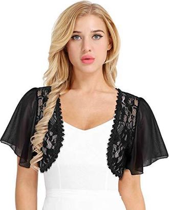 TiaoBug winying Femme Bol&eacute;ro Mariage C&eacute;r&eacute;monie Cardigan Soir&eacute;e Transparente &Eacute;l&eacute;gant Dentelle Ch&acirc;le &Eacute;t&eacute; Plage Vacances Gilet Manche Court &Eacute;charpe Vest Princess