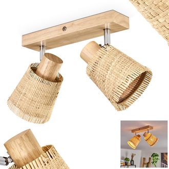 HOFSTEIN Deckenleuchte Fallhagen, moderne Deckenlampe aus Holz/Metall/Bast in Naturfarben/Chromfarben, Leuchte 2-flammig im skandinavischen Design mit verstell