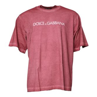 Dolce & Gabbana Rosa Logo Print Crew Neck T-shirt - - Tops - Herren - Rosa - 3XL