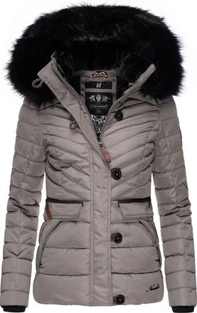 Navahoo Damen Winterjacke Steppjacke mit Abnehmbarer Kunstfell-Kapuze Wisteriaa Grey Gr. S