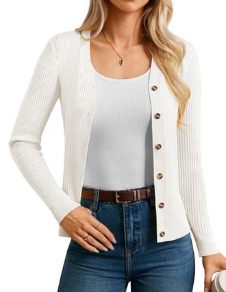 Grace Karin Elegante Damen Strickjacke Cardigan Langarm mit Knopfleiste V-Ausschnitt Gerippt f&uuml;r B&uuml;ro Freizeit Winter
