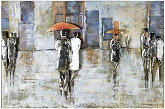 Gilde Metall Kunstobjekt - Bild XXL - Rainy day - Regen Schirme - handgefertigt - 80 x 120 cm