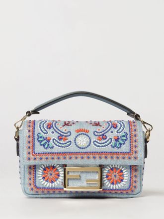 Fendi Sac Baguette en denim avec broderie de perles et anse amovible