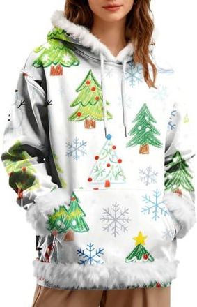 Generic Sweat à capuche de Noël 2025 pour femmes, un sweat-shirt à capuche tendance et décontracté avec une impression complète de bords en velours pour femme