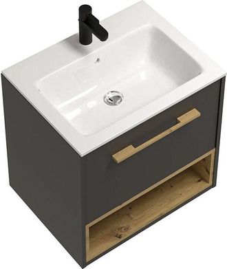 Vente-Unique Vente-unique - Meuble de salle de bain suspendu anthracite avec vasque à encastrer - 60 cm - yangra