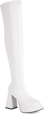 Generic Bottes hautes extensibles pour femme - Bout carr&eacute; - Talon &eacute;pais - Fermeture &eacute;clair lat&eacute;rale - Veau large - Chaussures de performance tendance, blanc, 