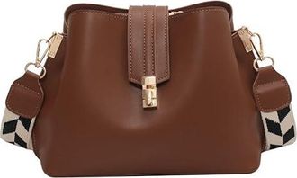 Generic Sac seau tendance haute capacité style coréen de couleur unie PU couture sac seau pour femmes spacieux sac à bandoulière à la mode, marron