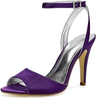 Generic Sandales &Agrave; Bout Ouvert Mari&eacute;e Stylet Talons Femmes Et&eacute; Talon Mariage Soir&eacute;e Chaussures Femmes 10.5Cm,Dark Purple,37 EU