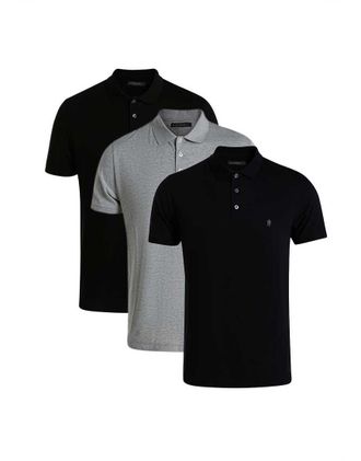 French Connection Lot de 3 polos &agrave; manches courtes en coton - Noir