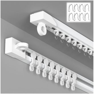 Generic Selbstklebende Vorhangschiene f&uuml;r Decke und Wand, 0.4 m - 6.1 m Gardinenschiene ohne Bohren mit stummen Rollen, ideal f&uuml;r Duschvorh&auml;nge, Raumteiler, W