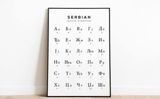 Generic Sprachen Poster Prints Ungerahmt 2 (Serbisches Alphabet Chart Print, Kyrillischer Druck, Alphabet Poster, Serbische Sprache Chart Wandkunst, Schwarz &