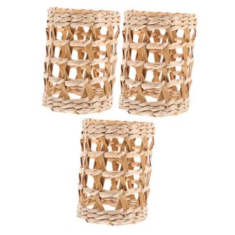 SOLUSTRE Homoyoyo 3 Stück Teiliges Handgewebte Strohbedeckungen als Dekorative Hitzeschützende Hüllen für Trinkgläser und Vasen Natürliche Strapazierfähige Bec