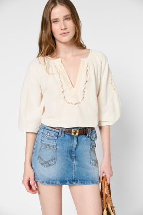 Gerard Darel Blouse brodée en coton et lin - ULALI - Ecru