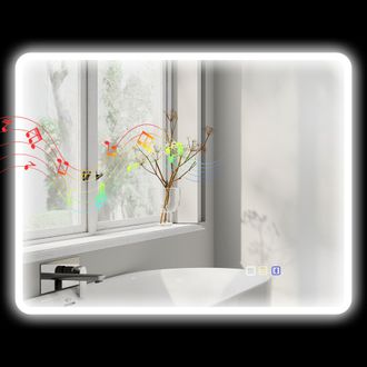 HOMCOM Badspiegel mit Beleuchtung 90x70 cm dimmbar LED Spiegel mit Touchschalter Bluetooth Memory-Funktion 3 Lichtfarben, Beschlagfrei Wandspiegel Lichtspieg