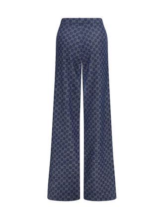 Gucci Womens Gg Cotton Jacquard Denim Pants Blue Trousers