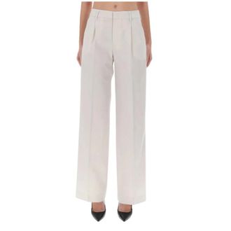 Pantaloni Torino Pantalon large en laine de luxe - Femme - Pantalons - Beige - Taille: 44 FR