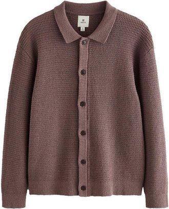 Next Strickjacke Relaxed Fit Hemdjacke mit Häkelstruktur (1-tlg)