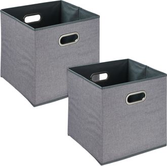 Relaxdays Aufbewahrungsbox, 2er Set, Faltbare Regalboxen, Grifflöcher, HxBxT: 32 x 33 x 33 cm, Faltboxen, Leinen, grau