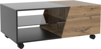 Vicco Couchtisch Yukon, Beistelltisch auf Rollen, Holz/Schwarz, 100 x 60 cm