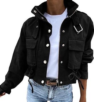 Generic Manteau Pluie Femme - Femmes décontracté Solide Bouton à Manches Longues Veste Poitrine Gilet Poche Ample Court Manteau Veste Capuche