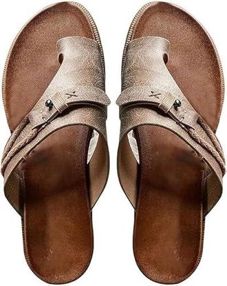 Generic Sandales compens&eacute;es orthop&eacute;diques pour femme 2026, confortables, respirantes, d&eacute;contract&eacute;es, semelle souple, couleur unie, sandales d&eacute;t&eacute; plates &agrave; enfi