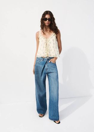 Mango Haut fleuri avec d&eacute;tails de nauds blanc cass&eacute; - Femme - XS - MANGO