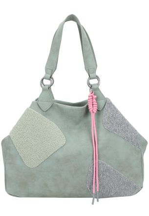 Fritzi Aus Preu&szlig;en Fritzi Izzy Medium Limited Happy Flocked Vintage Soft Salbei Shopper Kunstleder Damen Handtasche Festival City vegan Flockdetails 29 x 42 x 15 cm, Gr&uuml;