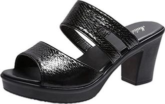 Generic Sandales &agrave; bout ouvert pour femme - Sandales tendance &agrave; talon bloc - Couleur unie - Sandales brillantes confortables &agrave; enfiler - Chaussures de marche 