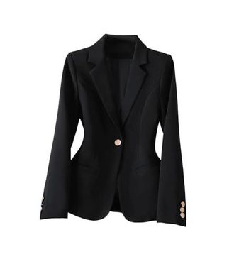 Generic Blazer de travail formel pour femme, coupe ajustée, veste daffaires, Noir, S