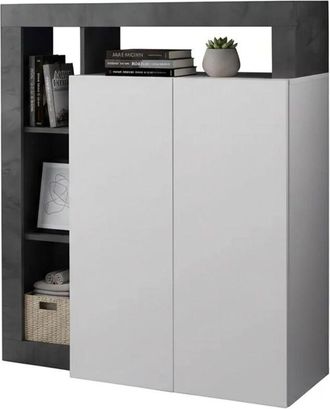 Dmora Kommode Smeraldo, Wohnzimmerbuffet, Wohnzimmer-Sideboard, Moderne K&uuml;chen-Speisekammer, Made in Italy, 108x42 h127 cm, Gl&auml;nzendes Wei&szlig; und Schiefer