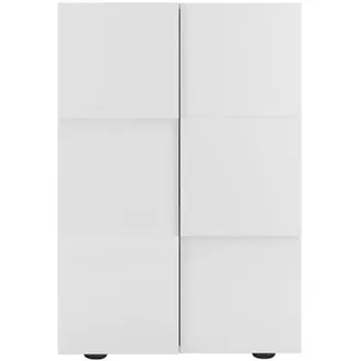 Altobuy REBECCA - Meuble dentr&eacute;e 2 portes 4 &eacute;tag&egrave;res Blanc Laqu&eacute; Weiss Relief Damiers