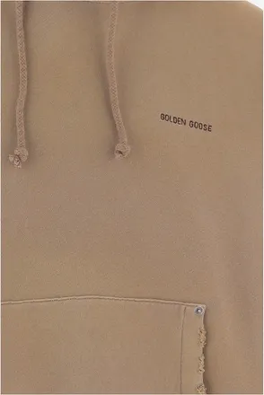 Golden Goose Mens Hooded Cotton Sweatshirt Dark Beige Sweatshirts Sweater