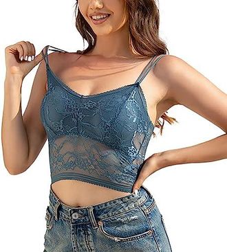 Generic Soutien-gorge confortable pour femme - Grande taille - Rembourrage en dentelle, bleu, M