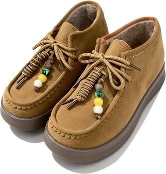 Generic Mocassins en daim pour femme - Chaussures dhiver doubl&eacute;es de fourrure avec perles - Imperm&eacute;ables &agrave; enfiler, camel, 39.5 EU