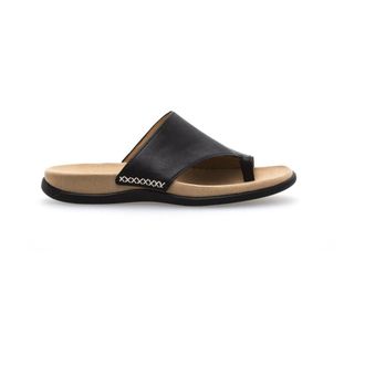 Gabor Schwarze Leder-Zehenschlaufen-Pantoletten - - Shoes - Damen - Schwarzk - 37 EU